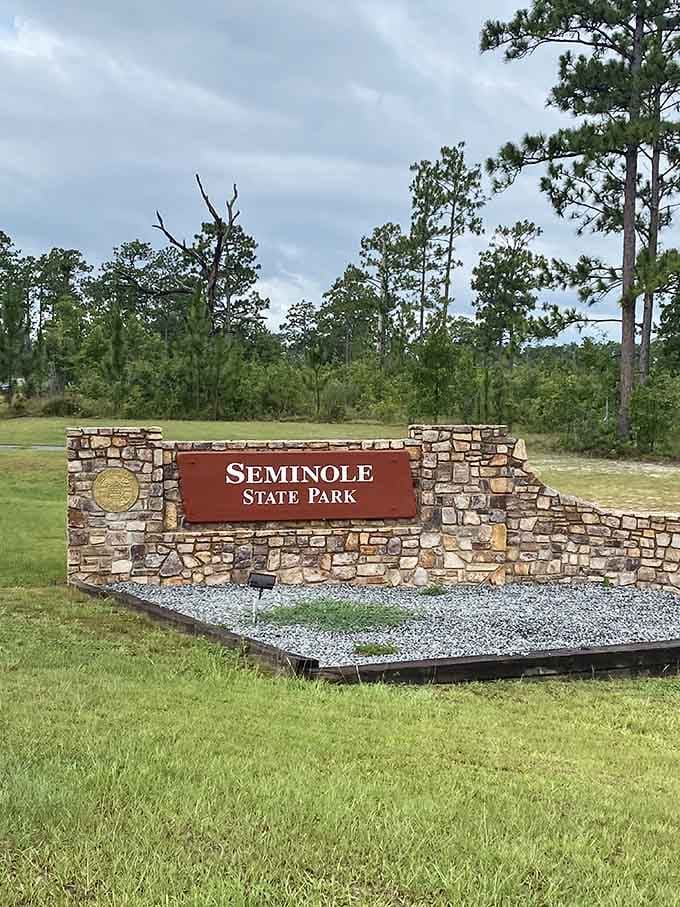 The park entrance welcomes you to leave your worries at the gate and embrace some serious nature therapy.