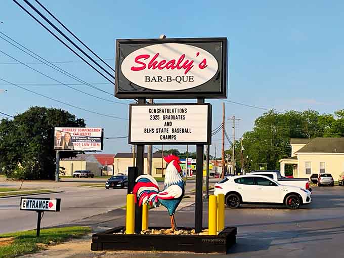 That cheerful rooster sign welcomes you to some seriously good eating, a beacon for barbecue lovers near and far.