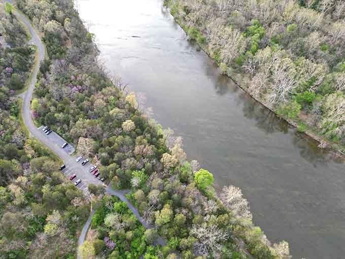 From above, the river's path through the valley looks like nature's own signature, written in water and time.