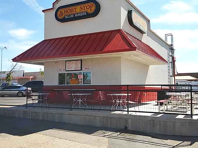 Outdoor seating where you can enjoy your meal while contemplating why anyone ever complicated the burger concept.