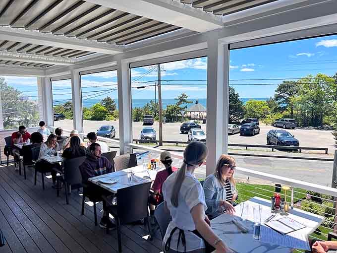 Al fresco dining with ocean views across the street, because sometimes fresh air makes everything taste better.