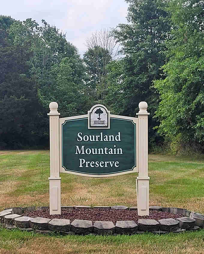 The official sign welcoming you to Sourland Mountain Preserve, proof you've arrived at central Jersey's best-kept natural secret.