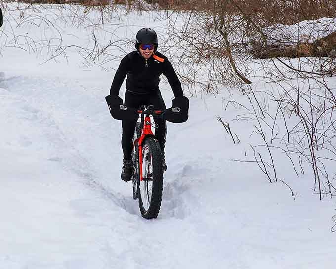 Fat tire biking through snow: because Michiganders refuse to let winter win or stay inside like normal people.