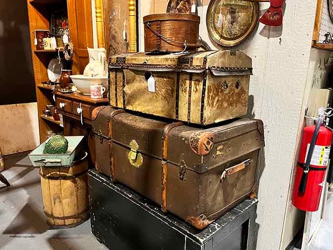Vintage trunks that crossed oceans and continents, now ready for their next adventure as conversation pieces.