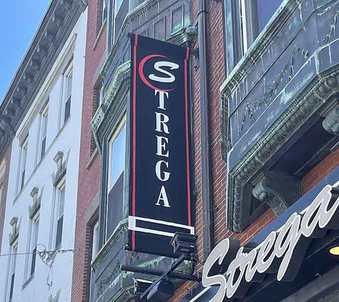 That vertical signage announces your arrival at a destination where North End tradition meets contemporary style with delicious results.