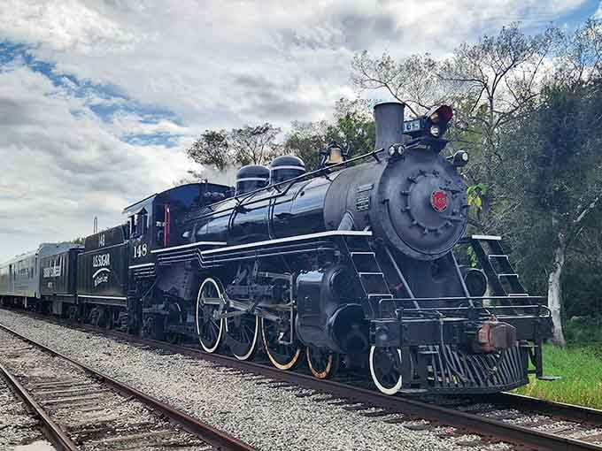 From this angle, you can truly appreciate the locomotive's commanding presence and timeless design that captivates everyone.