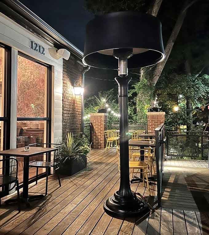 The patio offers al fresco dining where you can enjoy your meal under the stars instead of stained glass.