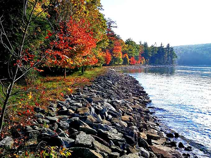 Rocky shoreline meets brilliant foliage in a display that makes New England jealous of western Maryland.