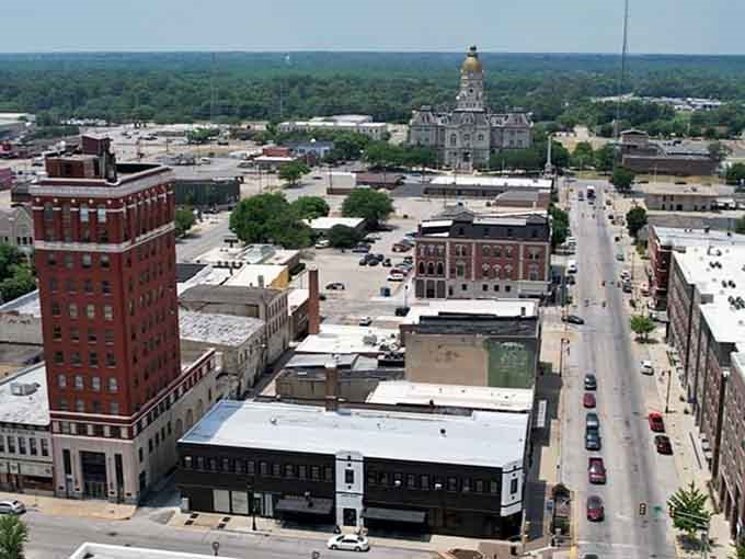 Aerial views reveal Terre Haute's compact charm, where everything you need sits within easy reach of affordable neighborhoods.