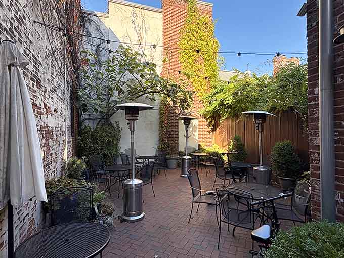 The brick patio offers an urban oasis where you can enjoy fresh seafood while watching Fells Point's charming street life unfold.
