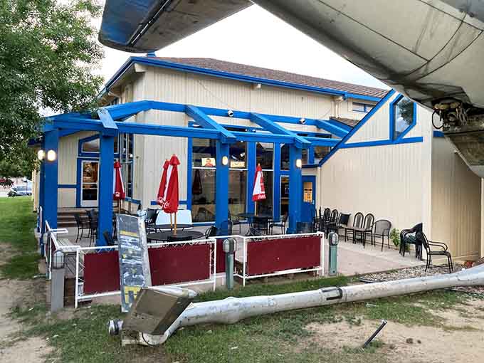 Outdoor seating lets you admire the aircraft from every angle while enjoying your meal in the fresh mountain air.