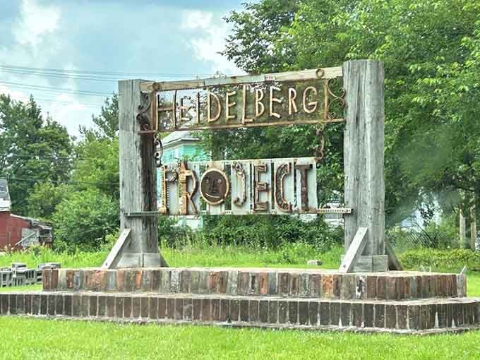 The welcoming sign announces your arrival at a place where imagination rebuilt what others had abandoned.