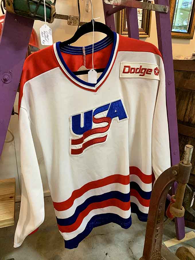 A vintage USA hockey jersey that screams patriotism and reminds you when sports merchandise actually meant something special.