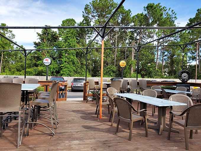 Outdoor patio seating lets you enjoy Florida weather while contemplating your excellent food choices and life decisions generally.