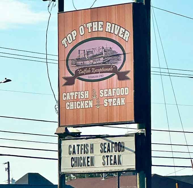 The sign says it all: catfish, seafood, chicken, steak, basically everything your appetite could possibly desire today.
