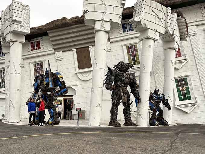 Families gather beneath the inverted entrance, preparing to experience gravity's most confusing day off ever.