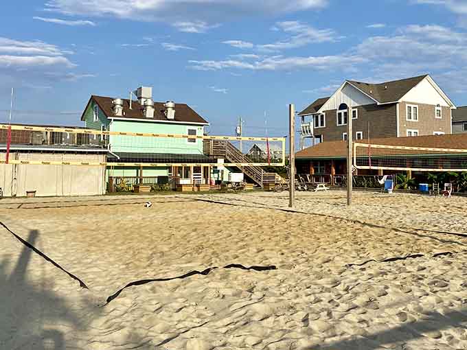 Sand volleyball courts right outside mean you can work off lunch before ordering dinner guilt-free tonight.