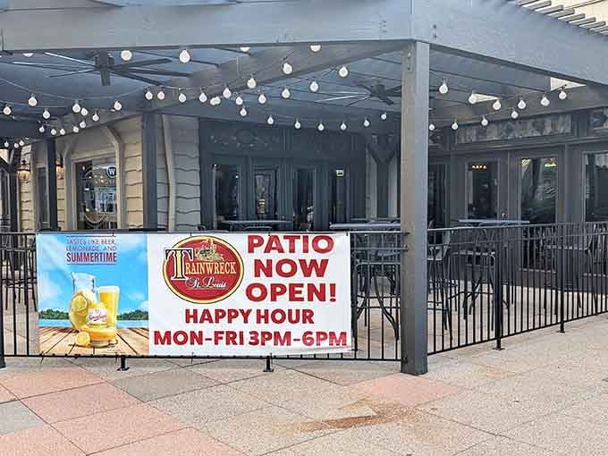 Outdoor patio seating extends the fun, perfect for enjoying Missouri weather with cold drinks nearby.