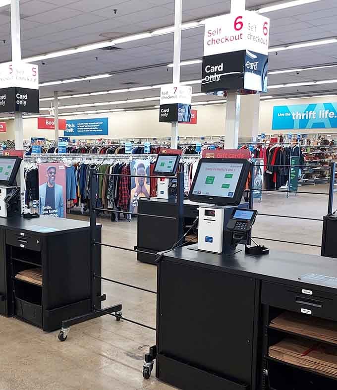 Self-checkout stations mean you can escape with your treasures quickly, before you talk yourself into buying more.