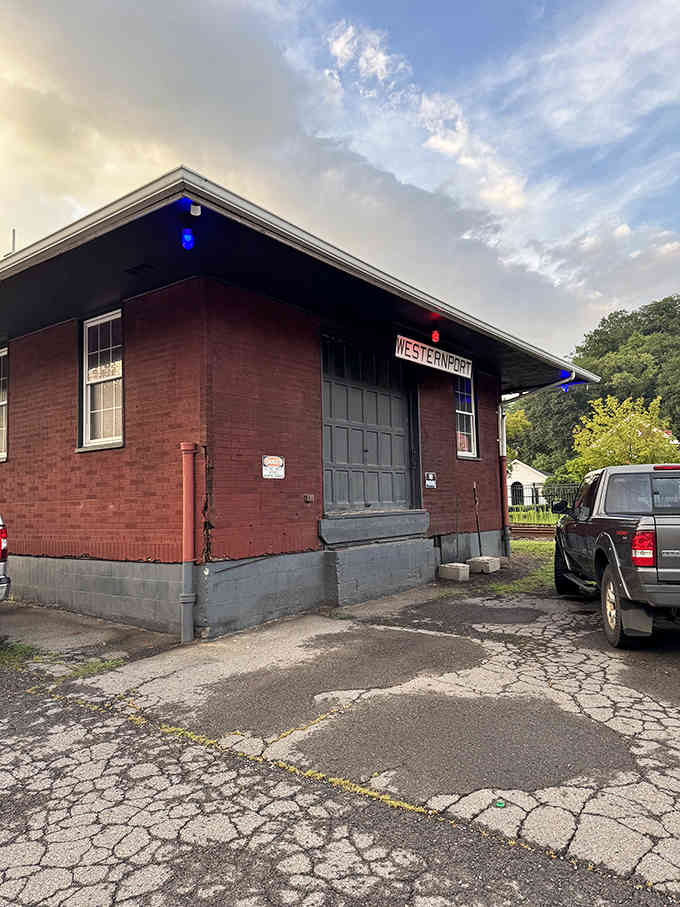 The old Westernport train station building stands as a brick monument to the town's transportation heritage and industrial past.