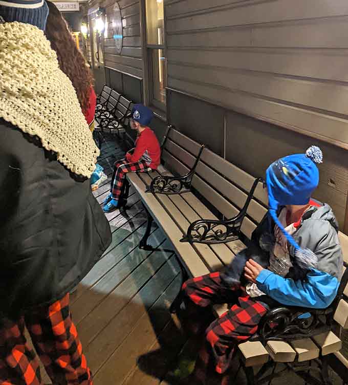 Cozy benches in the waiting area remind you that anticipation used to be part of travel's charm.