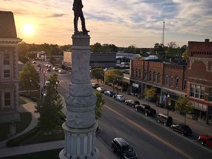 Winchester's downtown monument stands watch over Main Street like a patient guardian of small-town American values and history.