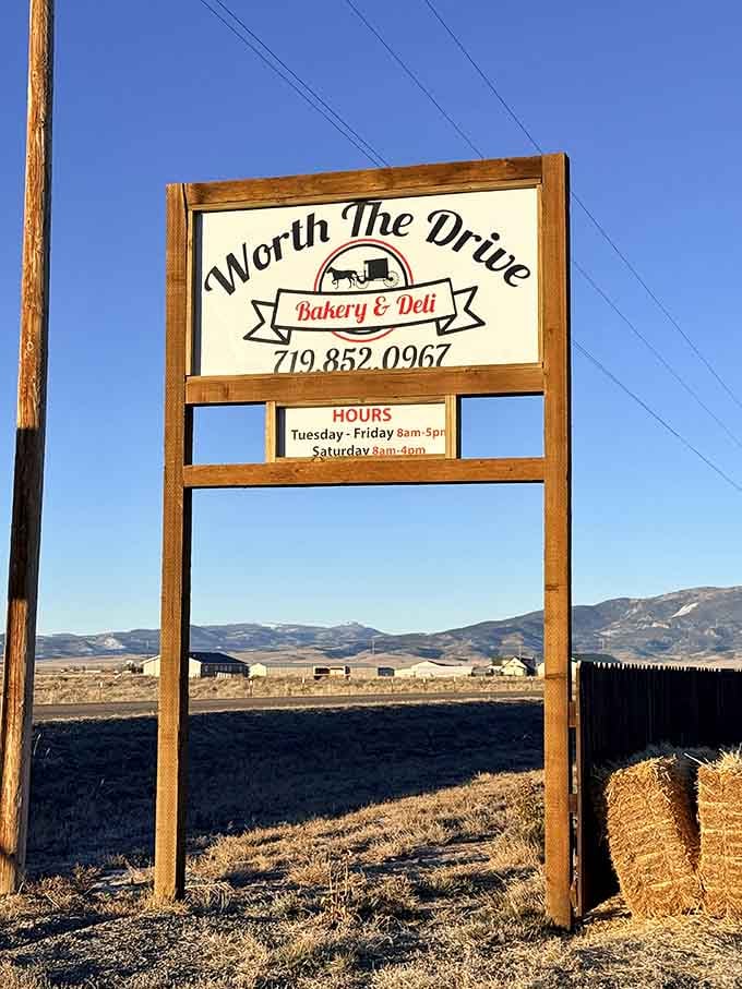 The sign frames mountain views perfectly, reminding you that some destinations justify every mile you've just driven today.