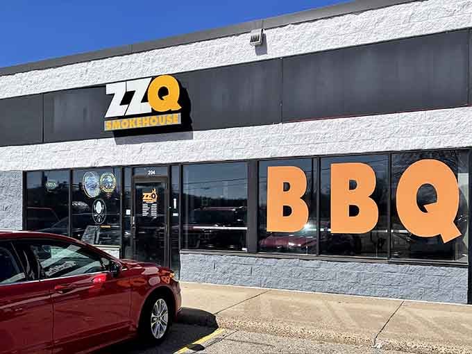 Those bold orange letters announce exactly what's happening inside: serious barbecue that deserves your immediate attention and appetite.