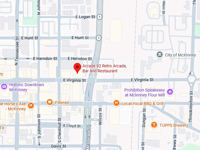 16. arcade 92 retro arcade, bar and restaurant map