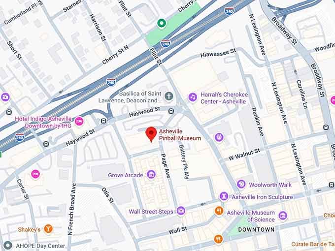 16. asheville pinball museum map