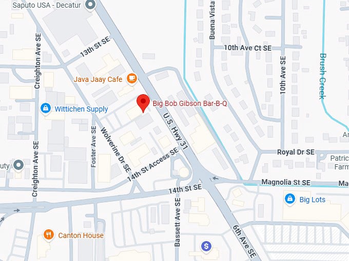 16. big bob gibson bar b q (1715 6th ave se) map