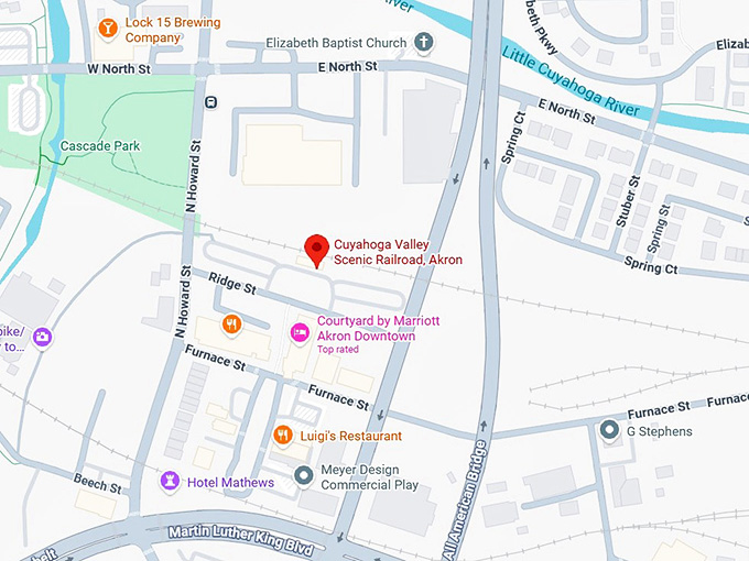 cuyahoga valley scenic railroad, akron map