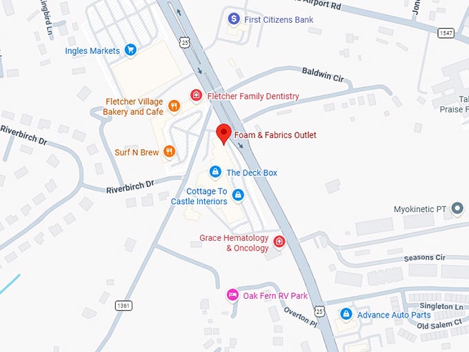 16. foam & fabrics outlet map