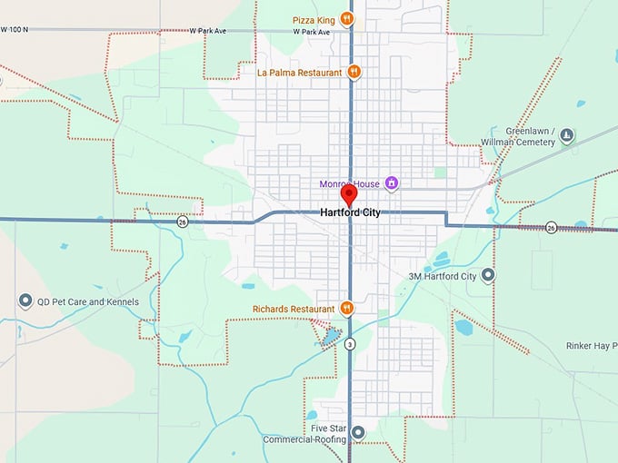 16. hartford city, in map
