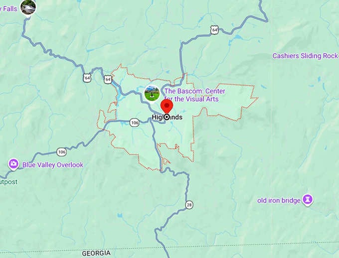 16. highlands, nc map