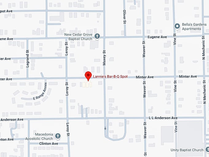 16. lannie's bar b q spot (2115 minter ave) map