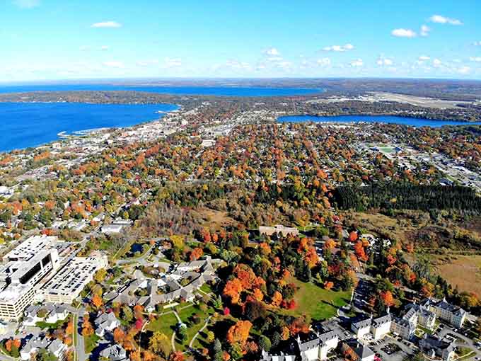 From above, Michigan's fall colors paint the landscape like nature's showing off. And honestly? We're here for it.