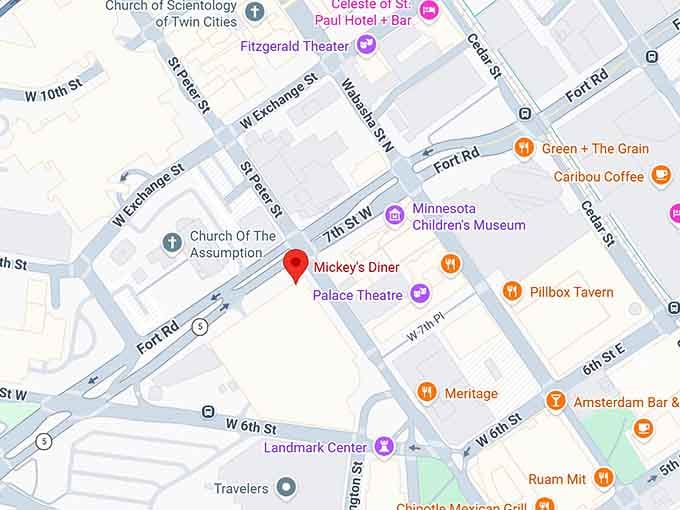 16. mickey's diner (36 7th st w, st paul) map