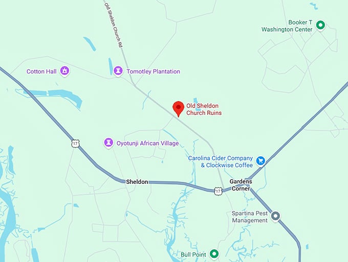 16. old sheldon church ruins map