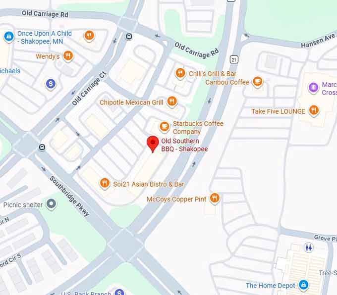 16. old southern bbq shakopee map