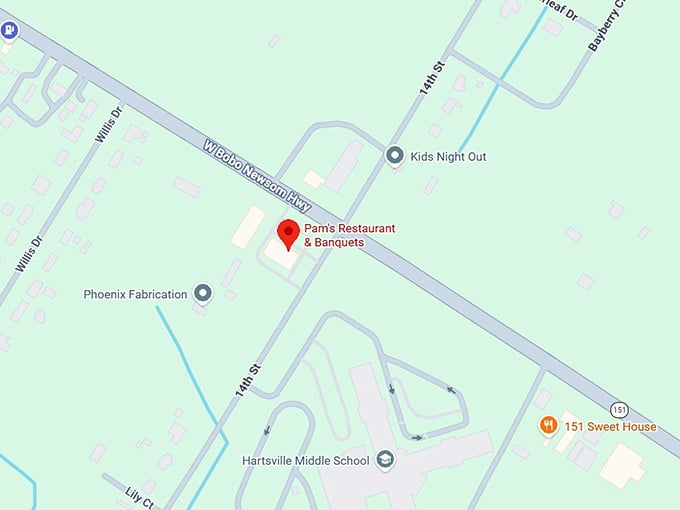 16. pam's restaurant & banquets map