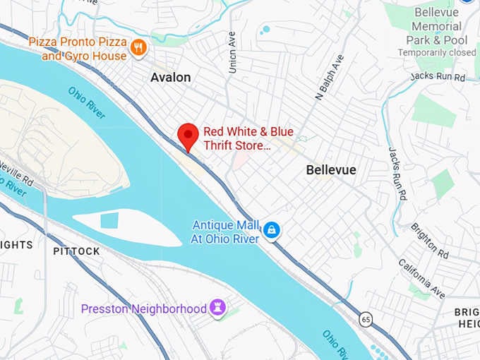 16. red white & blue thrift store pittsburgh (route 65) map