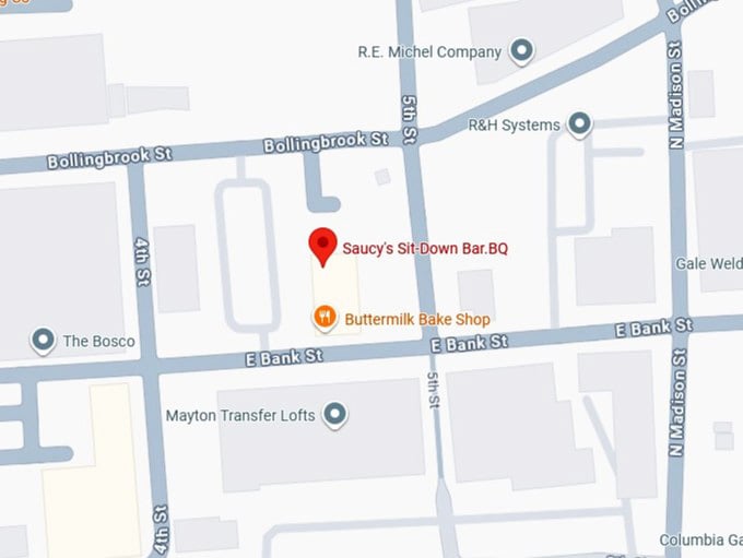 16. saucy's sit down bar.b.q.'s map