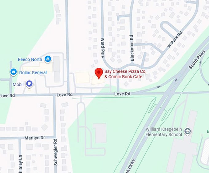 16. say cheese pizza co, & comic book cafe map
