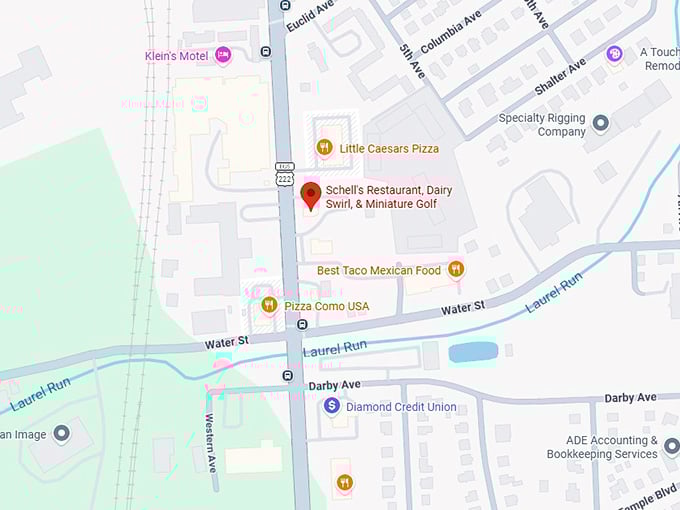 16. schell's restaurant, dairy swirl, & miniature golf map