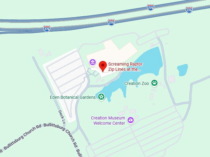 16. screaming raptor zip lines at the creation museum map