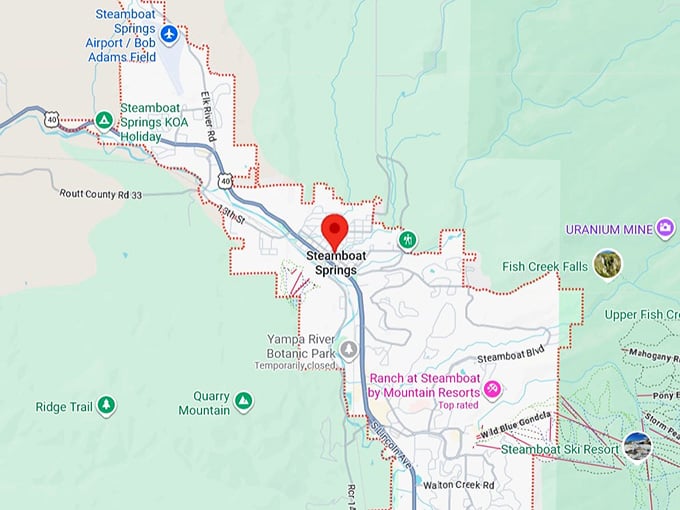 16. steamboat springs, co map