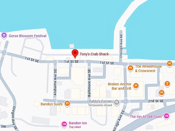 16. tony's crab shack's map