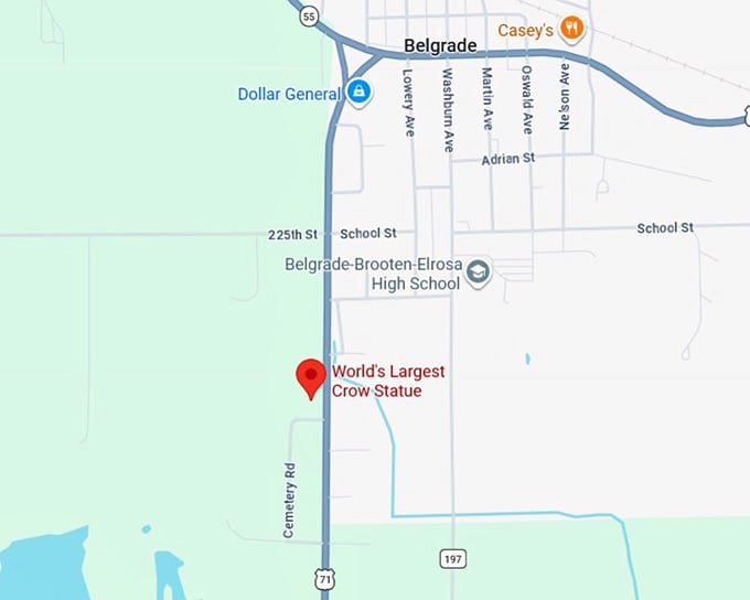 16. world's largest crow statue map