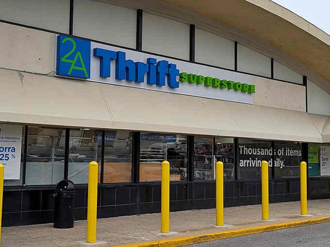 Those cheerful yellow bollards stand guard like friendly sentries protecting your next great bargain adventure inside.